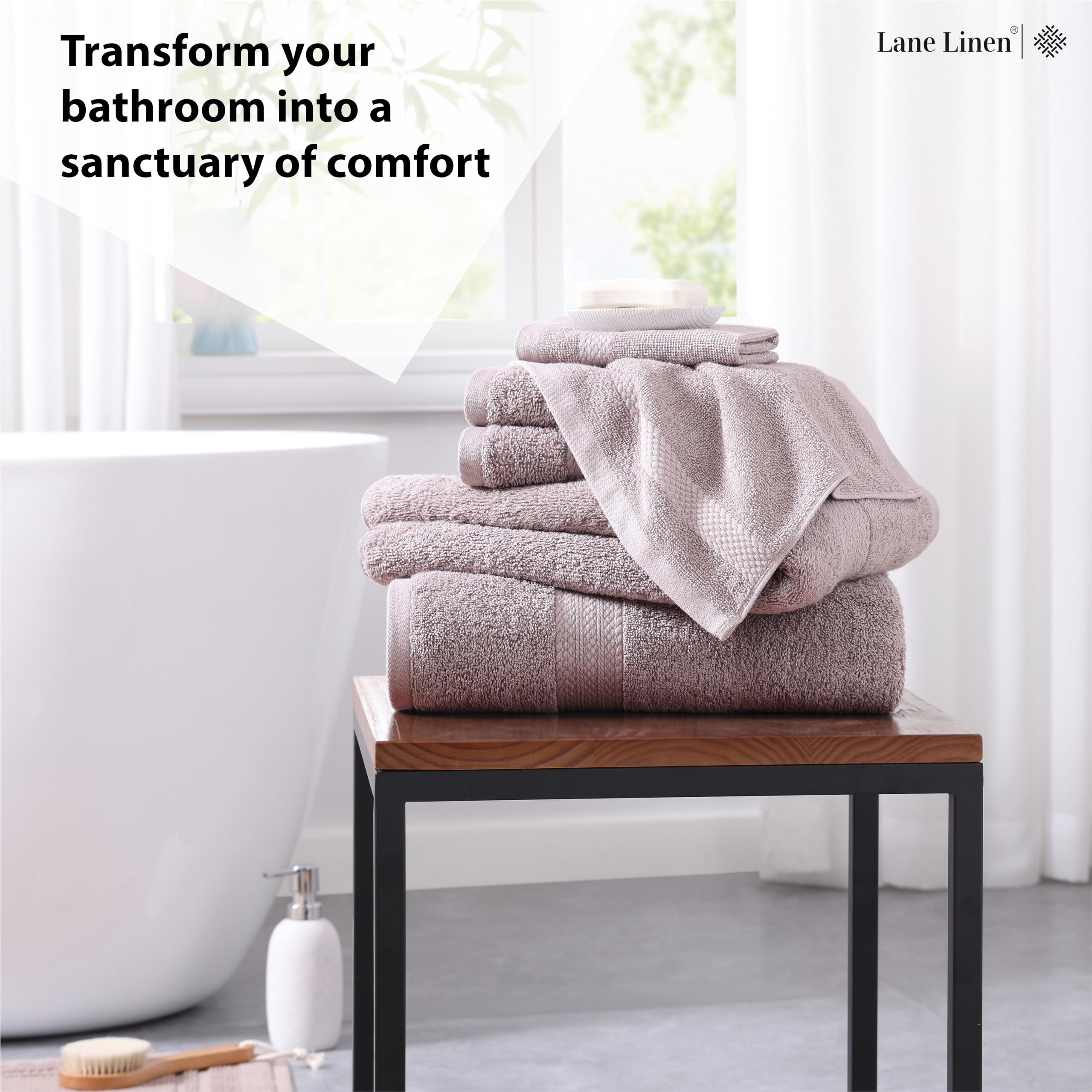 LANE LINEN Bath Towels for Bathroom Set - 100% Cotton Towels Set, 6 Pc Absorbent Towel Sets for Bathroom, Quick Dry Bath Towels Set, 2 Bath Towels for Adults, 2 Hand Towel, 2 Wash Cloths - Platinum