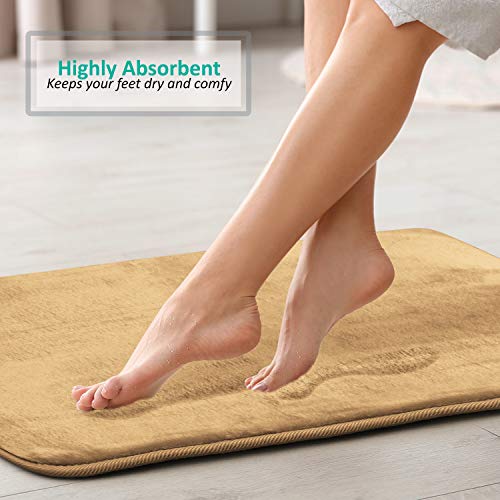 Clara Clark Bathroom Rugs, Ultra Soft Plush Bath Mat for Bathroom, Non-Slip, Velvet Memory Foam Bath Rugs, 17 x 24, Solid Camel Gold