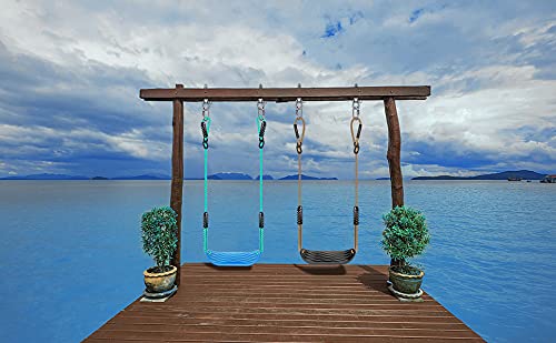 SELEWARE Plastic Swing Seat, Non Slip Tree Swing Set with Adjustable Rope and 2 Carabiners, Heavy Duty Playground Swing Set Accessories for Kid Indoor Outdoor Backyard, Black