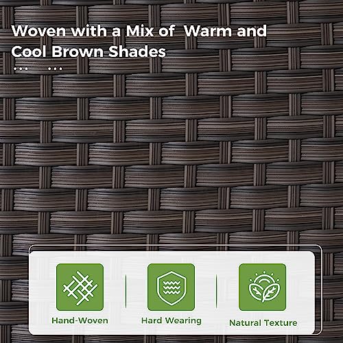 HEYNEMO Outdoor Patio Furniture Sets, 4 Pieces Outdoor Sectional Rattan Sofa Set, Brown PE Wicker Patio Conversation Sets with 8 PCS Lake Blue Washable Cushion and Tempered Glass Table