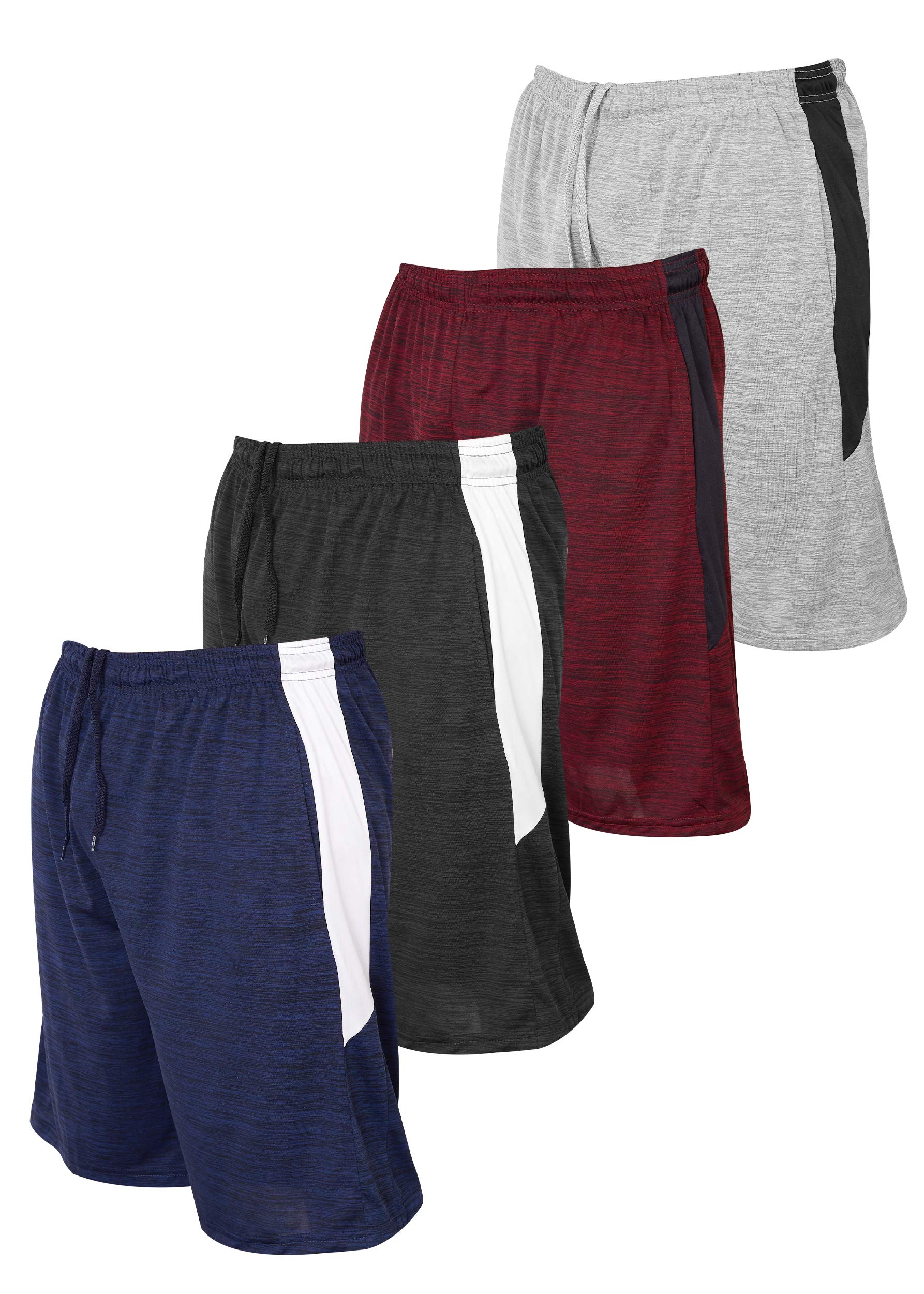 Reset Men's Athletic Workout Shorts with Pockets Dri-Fit Color Block Mesh Gym Shorts - 4 Pack (Navy/Gray/Black/Burgundy, XX-Large)