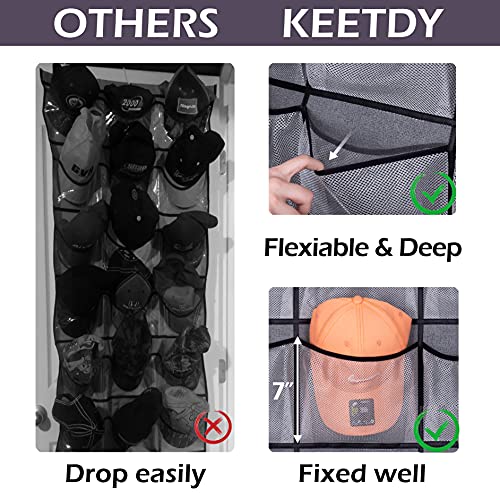 KEETDY 24 Large Pockets Over The Door Hat Rack and Hat Storage for Baseball Caps Organizer Hat Bag
