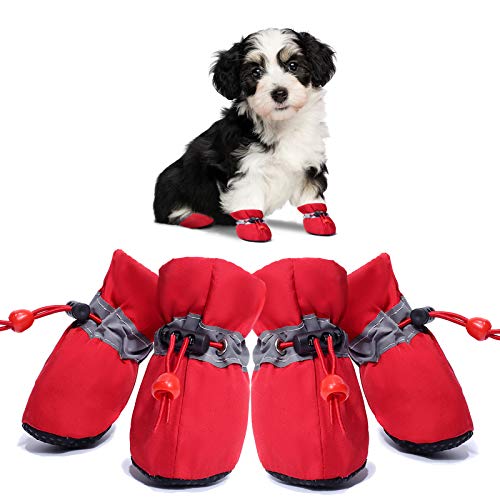 Dog Shoes for Small Medium Dogs and Puppy Paw Protectors Booties Dog Shoes for Hot Pavement Boots Anti-Slip red-3