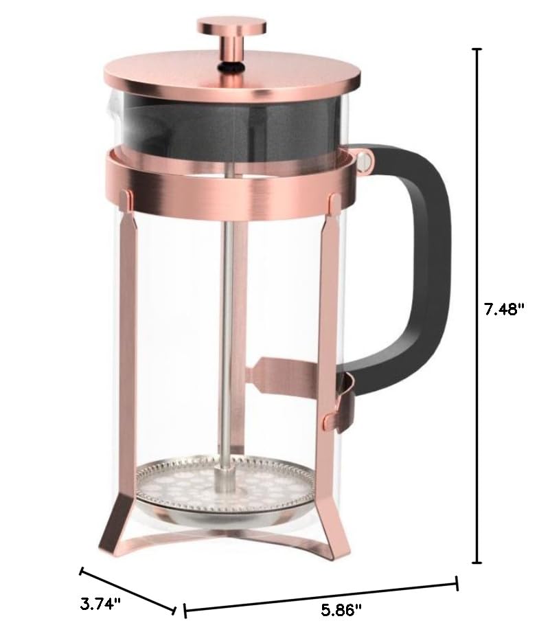 QUQIYSO French Press Coffee Maker 34oz 304 Stainless Steel with 4 Filter, Heat Resistant Durable, Easy to Clean, Borosilicate Glass Press, 100% BPA Free Teapot (Copper)