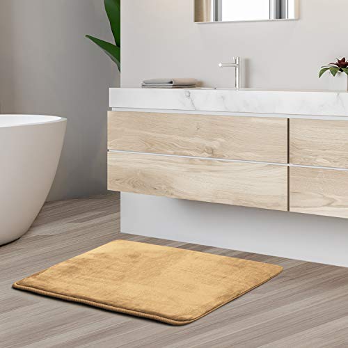 Clara Clark Bathroom Rugs, Ultra Soft Plush Bath Mat for Bathroom, Non-Slip, Velvet Memory Foam Bath Rugs, 17 x 24, Solid Camel Gold
