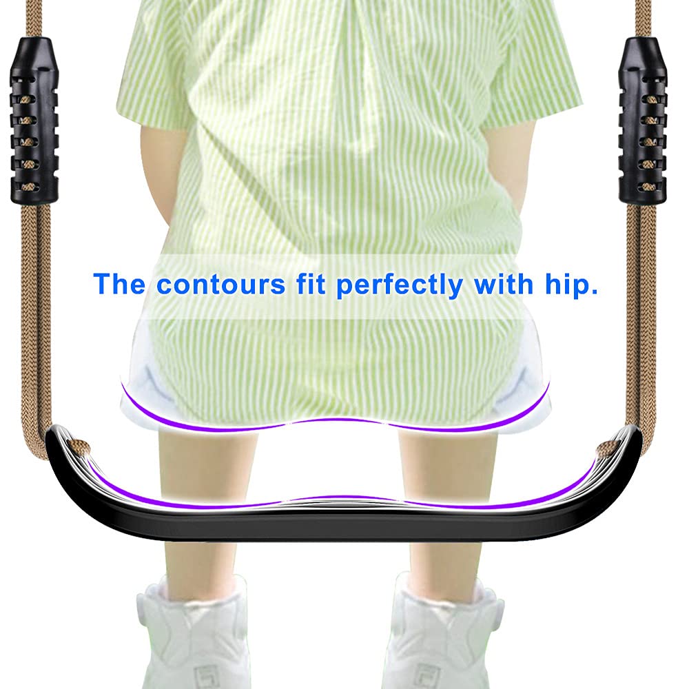 SELEWARE Plastic Swing Seat, Non Slip Tree Swing Set with Adjustable Rope and 2 Carabiners, Heavy Duty Playground Swing Set Accessories for Kid Indoor Outdoor Backyard, Black