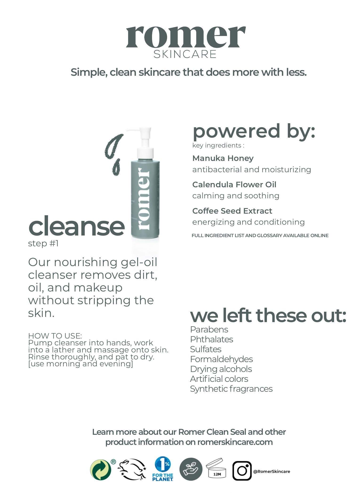 ROMER Skincare Cleanse Nourishing Gel-Oil Cleanser - Gentle Aloe-based Face Wash, Hydrating, Makeup Removing (190ml/6.4oz)