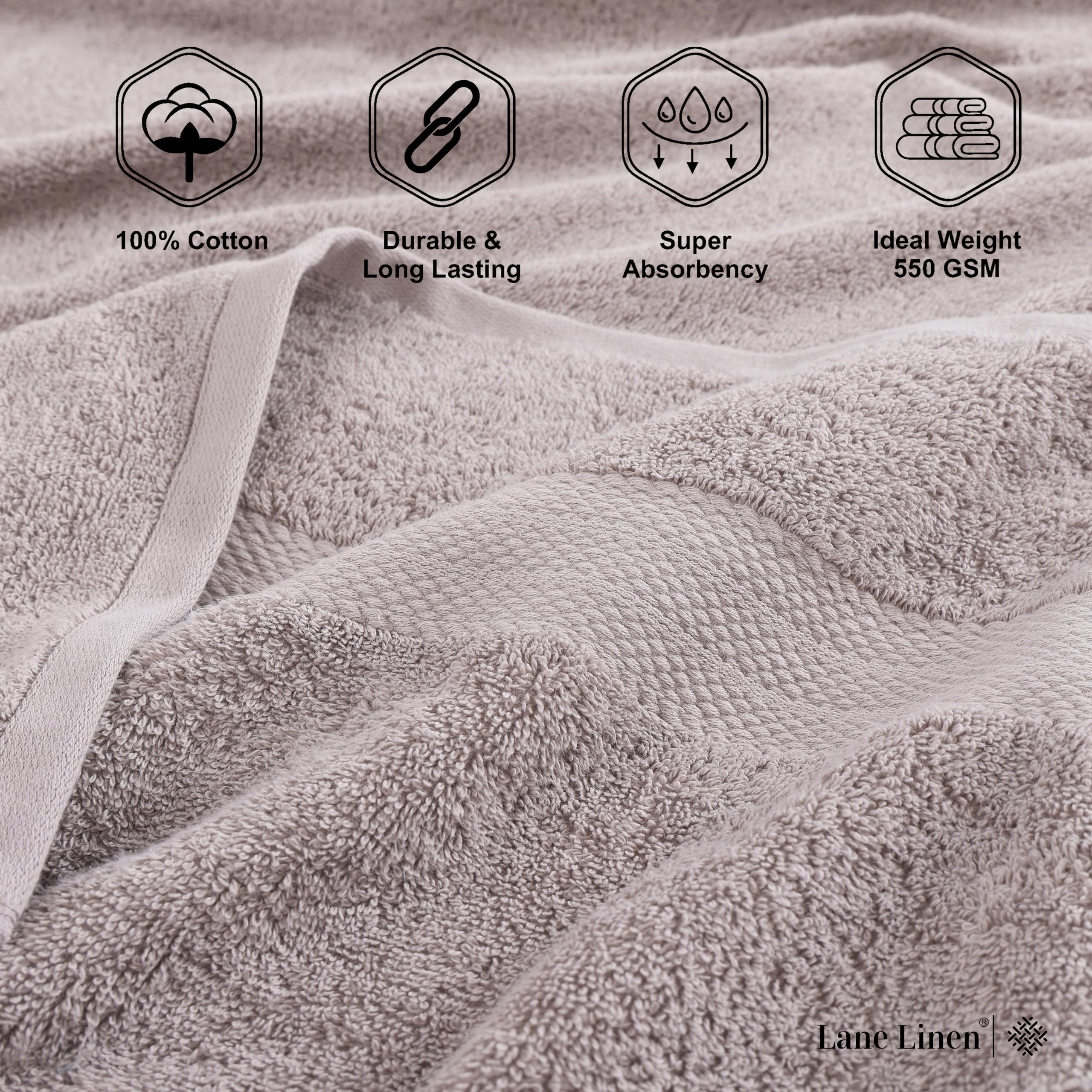 LANE LINEN Bath Towels for Bathroom Set - 100% Cotton Towels Set, 6 Pc Absorbent Towel Sets for Bathroom, Quick Dry Bath Towels Set, 2 Bath Towels for Adults, 2 Hand Towel, 2 Wash Cloths - Platinum