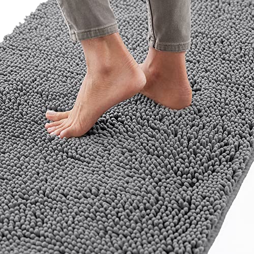 Gorilla Grip Bath Rug 36x24, Thick Soft Absorbent Chenille, Rubber Backing Quick Dry Microfiber Mats, Machine Washable Rugs for Shower Floor, Bathroom Runner Bathmat Accessories Décor, Grey
