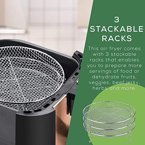 GoWISE USA 7-Quart Air Fryer & Dehydrator - with Ergonomic Touchscreen Display with Stackable Dehydrating Racks with Preheat & Broil Functions + 100 Recipes (Black/Copper))