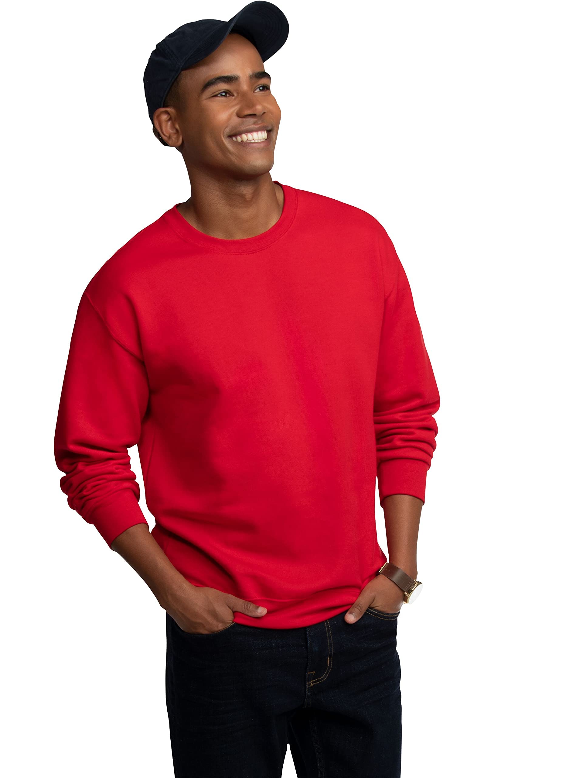 Fruit of the Loom Men's Moisture Wicking Eversoft Fleece Sweatshirt, Red, Medium