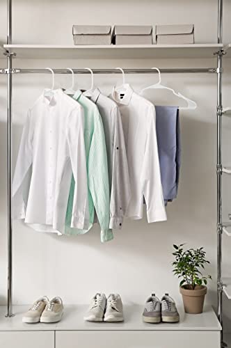 Royale 60 Pack White Plastic Hangers For Clothes - Heavy Duty Plastic Clothes Hanger Ideal For Everyday Standard Use - Lightweight & Space Saving Notched Plastic Hangers - Slim & Sleek Shoulder Groove