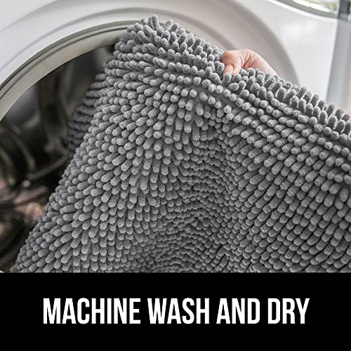 Gorilla Grip Bath Rug 36x24, Thick Soft Absorbent Chenille, Rubber Backing Quick Dry Microfiber Mats, Machine Washable Rugs for Shower Floor, Bathroom Runner Bathmat Accessories Décor, Grey