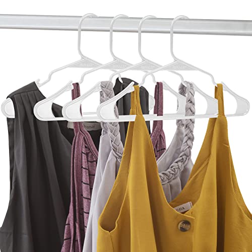 Royale 60 Pack White Plastic Hangers For Clothes - Heavy Duty Plastic Clothes Hanger Ideal For Everyday Standard Use - Lightweight & Space Saving Notched Plastic Hangers - Slim & Sleek Shoulder Groove