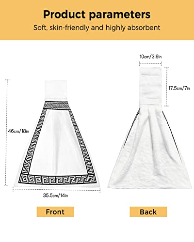 Ldtrchee Black Geometric Hand Towel with Hanging Loop, Modern Key Greek Design Abstract Art Hanging Tie Towels Set 2 Pcs, Kitchen Absorbent Towel for Bathroom Tea Bar Laundry