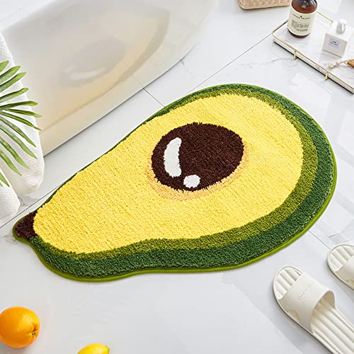 WREWING Cute Bath Mat, Ultra Soft Superfine Fiber Avocado Rug Bathroom, Non Slip Water Absorbent Bath Mat Area Rug for Bathtub Toilet Bedroom Kitchen Bathroom Entrance Mat 19.7 x 31.5 Inch (Avocado)