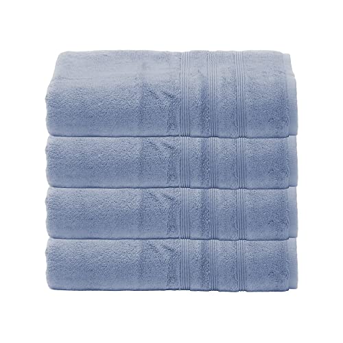 Mosobam 700 GSM Hotel Luxury Bamboo Viscose-Cotton, Bath Towels 30X58, Allure Blue, Set of 4, Oversized Turkish Towels