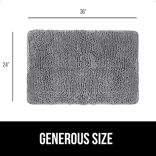 Gorilla Grip Bath Rug 36x24, Thick Soft Absorbent Chenille, Rubber Backing Quick Dry Microfiber Mats, Machine Washable Rugs for Shower Floor, Bathroom Runner Bathmat Accessories Décor, Grey