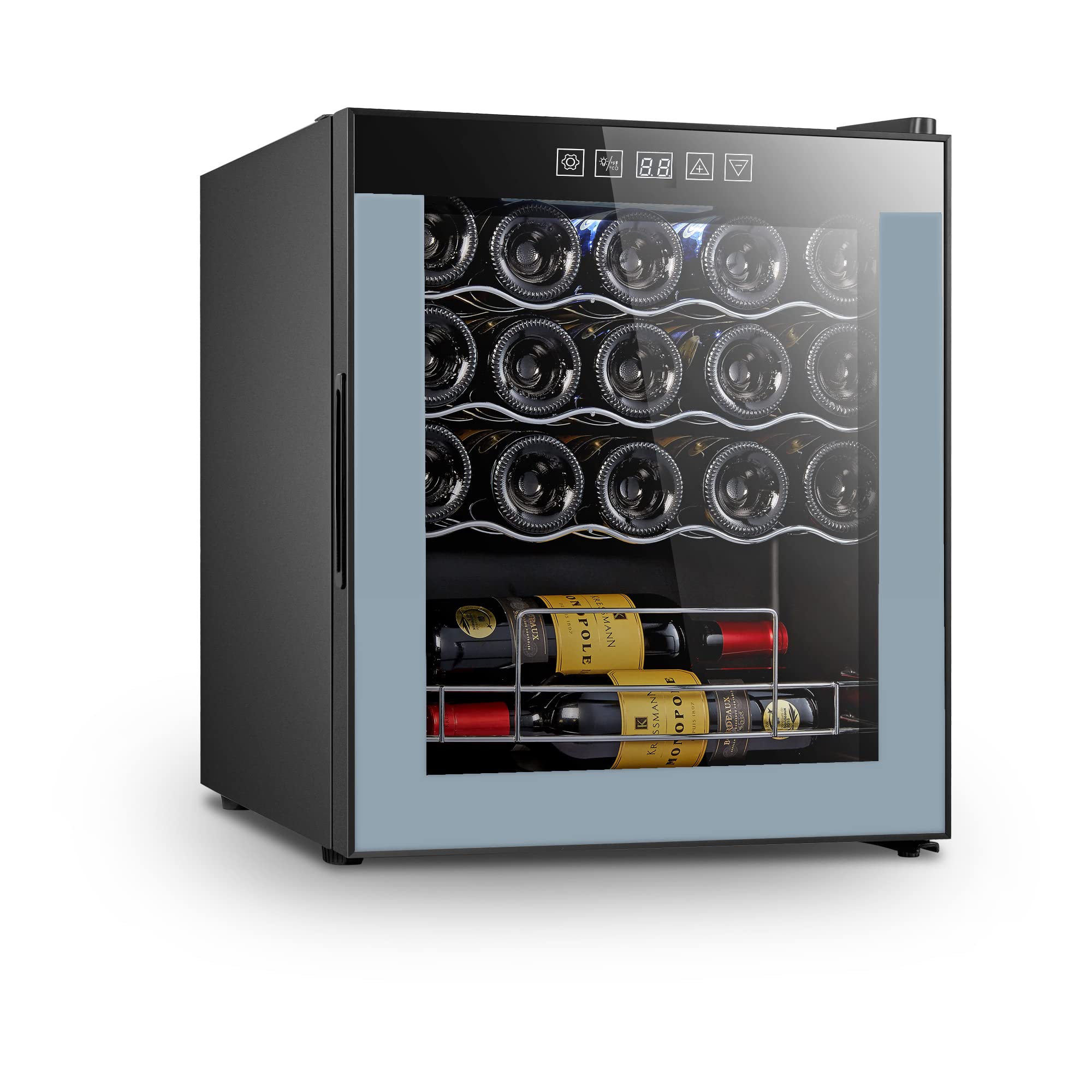 Vaykold Wine Refrigerator 19 Bottle Wine Cooler, Beverage Refrigerator Quiet Operation & LED Light Mini Fridge Glass Door, Wine Cellar for Beer, Red, White, Champagne or Sparkling Wine - Blue&gray