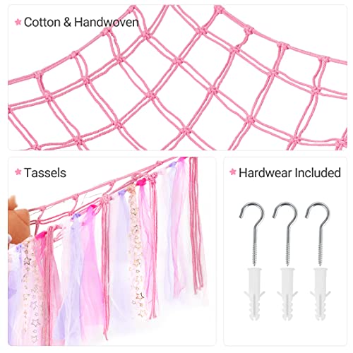Over The Door Organizer with 4 Pockets and Stuffed Animal Hammock Hanging Organizers Toy Storage Boho Nursery Decor for Kid Playroom Bedroom