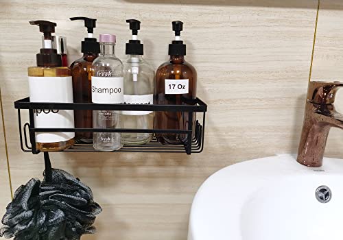 R FLORY Shower Caddy Shower Organizer Shelf with Hooks No Drilling Self Adhesive Hanging Rustproof Storage Holder Stall Basket for Bathroom Kitchen Shelf Rack Stainless Steel Black-2 Pack