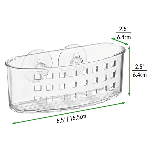 mDesign Plastic Suction Shower Caddy Storage Basket - Soap and Sponge Holder for Bathroom Organization of Body Wash, Loofahs, Razors, Small Shampoo and Conditioner Bottles, Bath Bombs - 3 Pack - Clear