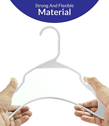 Royale 60 Pack White Plastic Hangers For Clothes - Heavy Duty Plastic Clothes Hanger Ideal For Everyday Standard Use - Lightweight & Space Saving Notched Plastic Hangers - Slim & Sleek Shoulder Groove