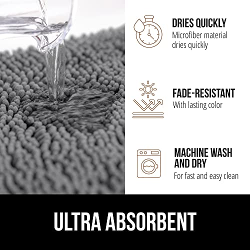 Gorilla Grip Bath Rug 36x24, Thick Soft Absorbent Chenille, Rubber Backing Quick Dry Microfiber Mats, Machine Washable Rugs for Shower Floor, Bathroom Runner Bathmat Accessories Décor, Grey