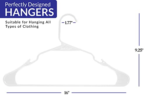 Royale 60 Pack White Plastic Hangers For Clothes - Heavy Duty Plastic Clothes Hanger Ideal For Everyday Standard Use - Lightweight & Space Saving Notched Plastic Hangers - Slim & Sleek Shoulder Groove
