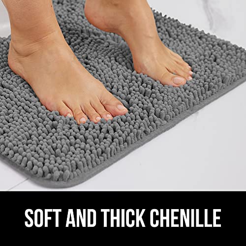 Gorilla Grip Bath Rug 36x24, Thick Soft Absorbent Chenille, Rubber Backing Quick Dry Microfiber Mats, Machine Washable Rugs for Shower Floor, Bathroom Runner Bathmat Accessories Décor, Grey