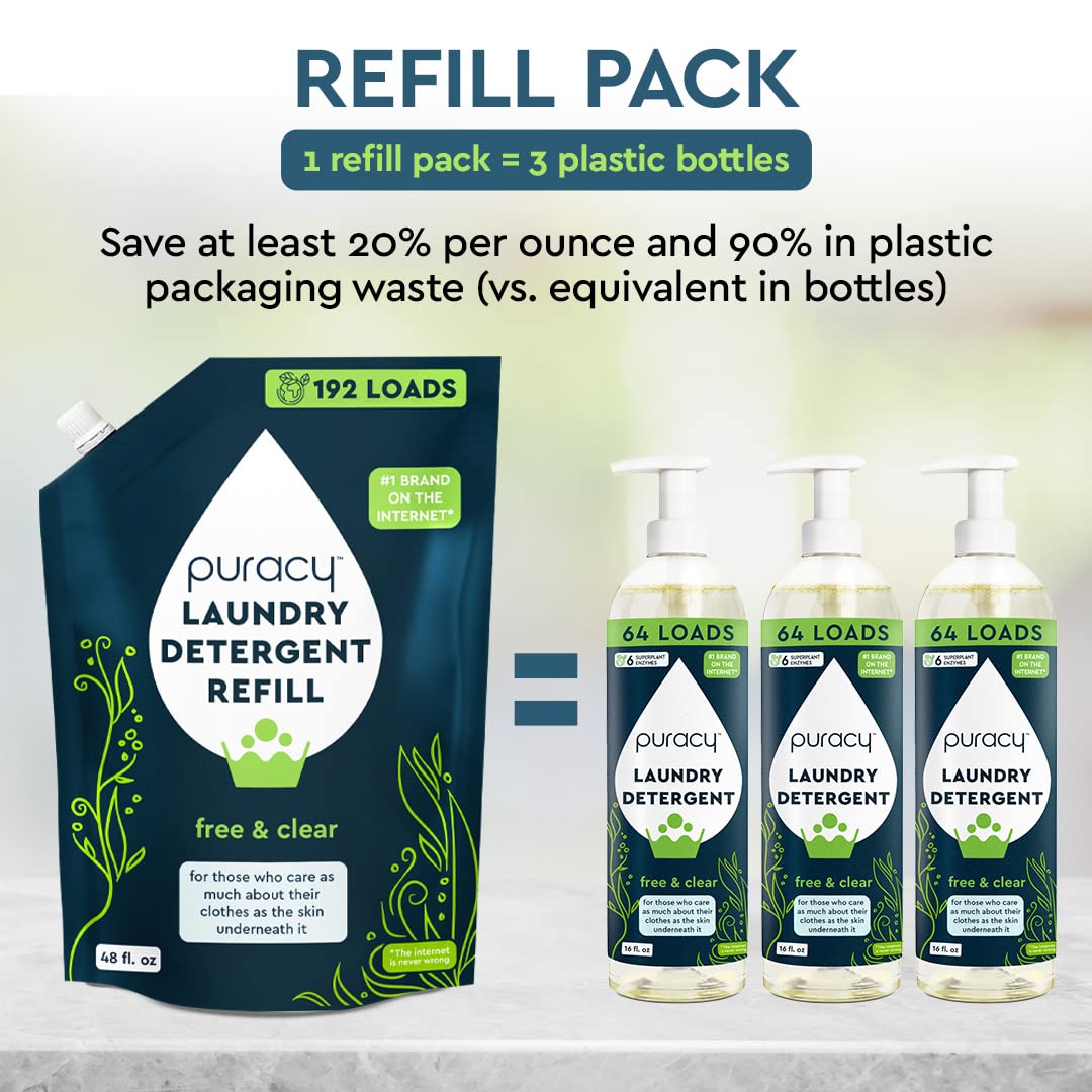 Puracy Laundry Detergent - Enzyme-Powered Liquid Laundry Detergent Concentrate, Natural Laundry Detergent Seen on TikTok, Non-Toxic (Free & Clear, 16 fl oz, 64 Loads)