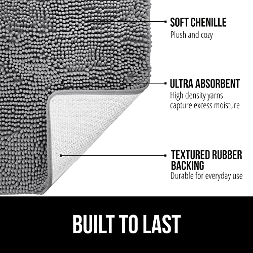 Gorilla Grip Bath Rug 36x24, Thick Soft Absorbent Chenille, Rubber Backing Quick Dry Microfiber Mats, Machine Washable Rugs for Shower Floor, Bathroom Runner Bathmat Accessories Décor, Grey