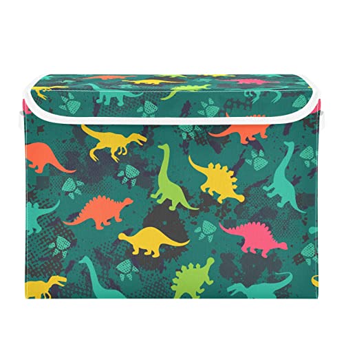 Krafig Cartoon Colorful Animal Dinosaur Foldable Storage Box Large Cube Organizer Bins Containers Baskets with Lids Handles for Closet Organization, Shelves, Clothes, Toys