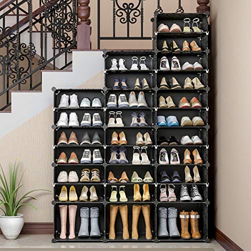 KOUSI 60-Pairs Shoe Organizer Shoe Rack Shoe Tower Storage Cabinet Storage Organizer Modular Shoe Cabinet, Black