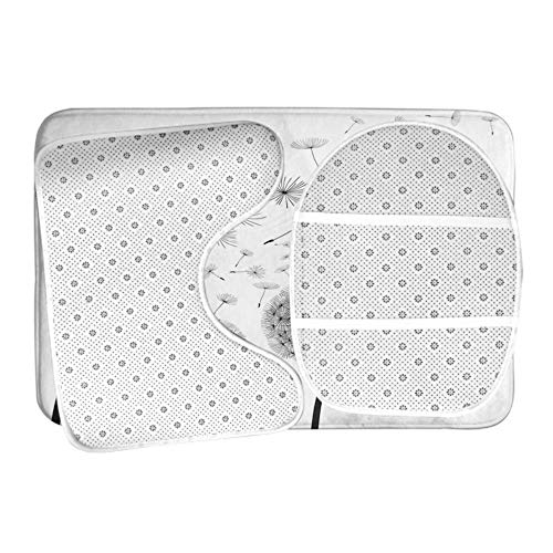 HOSNYE Dandelion Bathroom Rugs and Mats Sets 3 Piece Black and White Bath Mat U-Shaped Contour Shower Mat Non Slip Toilet Lid Cover