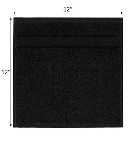 COTTON CRAFT Ultra Soft 12 Pack Wash & Face Cloths 12x12 - Highly Absorbent Bathroom Shower Kitchen Utility Towels - Use Everyday - Easy Care Machine Wash - Premium Ringspun Cotton 580 GSM - Black