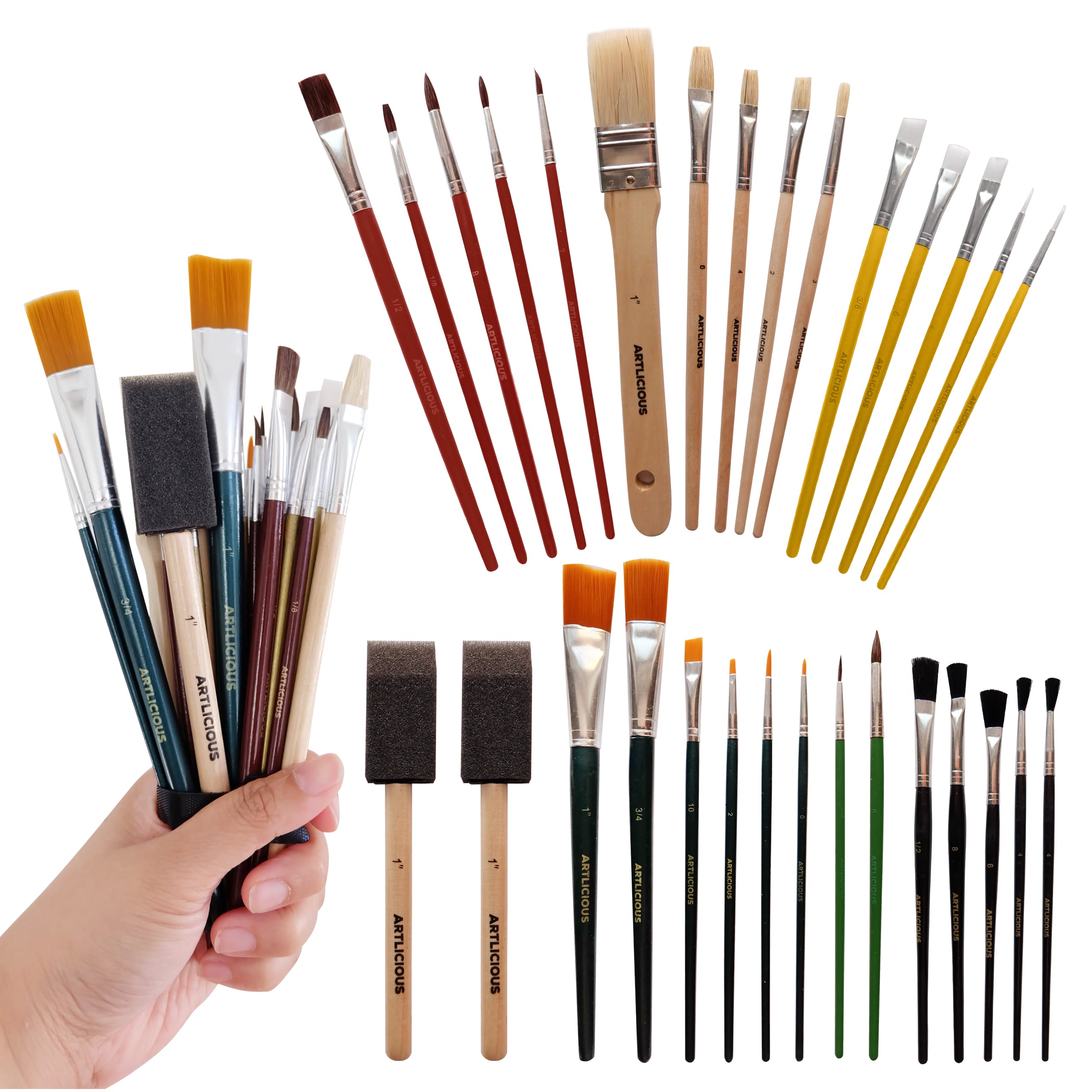 Artlicious 12 Canvas Panel Boards (8 inch x 10 inch) for Painting with 30 Paint Brushes
