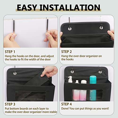 FYY Over the Door Organizer, 4-Shelf Wall Mount Hanging Pantry Storage Pocket with Clear Window for Bedroom Bathroom Kitchen Nursery Closet Dorm Storage Cosmetics, Stationery, Sundries, Toys Black