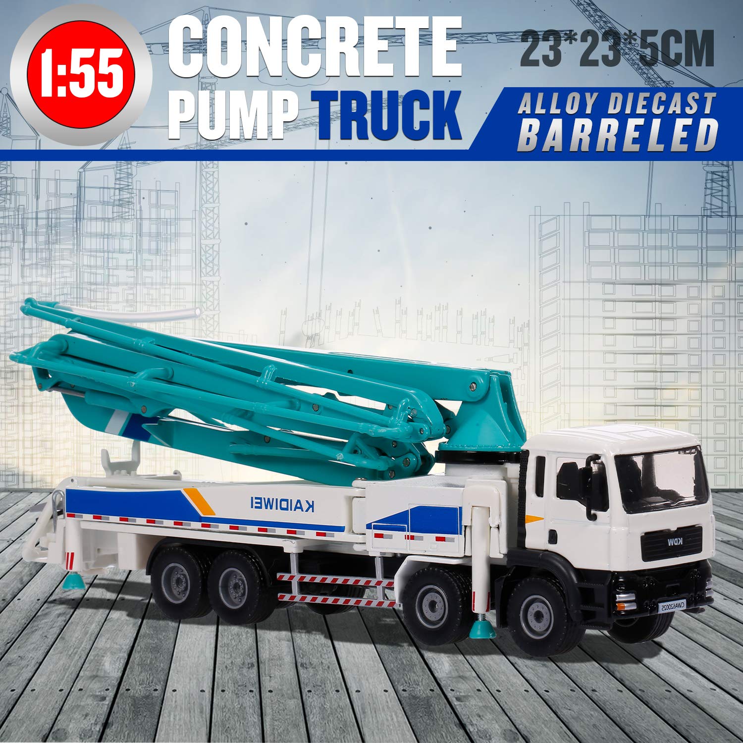 GoolRC Concrete Pump Truck for Kids, 1:55 Scale Diecast Car Model Car, Simulation Engineering Machine Model Gift for Boys and Girls