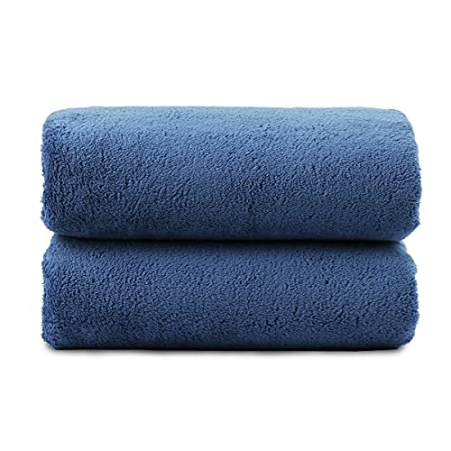 JML Luxury Hotel & SPA Bath Towels (2 Pack, 30"x60") - 350GSM High Density Fleece Towel Sets - Super Soft and Absorbent, Lint Free, Fade Resistant Oversized Bath Towel, Coral Fleece Navy