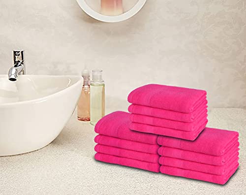 GLAMBURG Ultra Soft 12-Piece Washcloths Set 13x13-100% Ringspun Cotton - Durable & Highly Absorbent Face Towels - Ideal for use in Bathroom, Kitchen, Gym, Spa & General Cleaning - Hot Pink