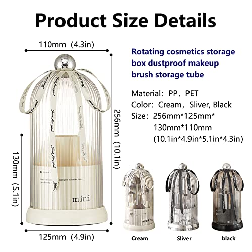 DASITON 360° Rotating Makeup Brush Holder,Covered Dustproof Makeup Brushes Organizer,7 Slot Makeup Brushes Cup,for Vanity Decor,Bathroom Countertops,Cosmetic Display cases(Cream)