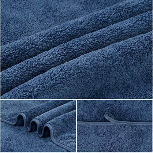 JML Luxury Hotel & SPA Bath Towels (2 Pack, 30"x60") - 350GSM High Density Fleece Towel Sets - Super Soft and Absorbent, Lint Free, Fade Resistant Oversized Bath Towel, Coral Fleece Navy