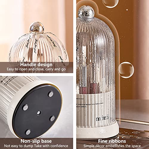DASITON 360° Rotating Makeup Brush Holder,Covered Dustproof Makeup Brushes Organizer,7 Slot Makeup Brushes Cup,for Vanity Decor,Bathroom Countertops,Cosmetic Display cases(Cream)