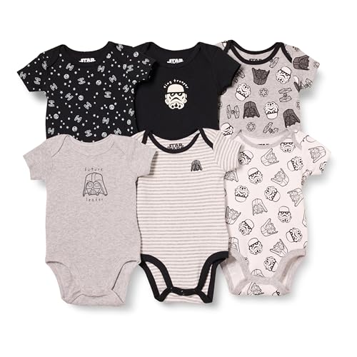 Amazon Essentials Disney | Marvel | Star Wars Unisex Babies' Short-Sleeve Bodysuits, Pack of 6, Star Wars Tiny Trooper, Newborn