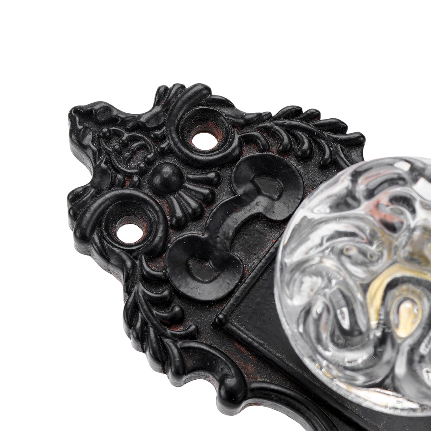 SOFFEE DESIGN 2pcs Vintage Cabinet Pull Drawer Knob, Distressed Closet Handle with Clear Resin Knob, Antique Door Knob with Mounting Screws for Cupboard, Kitchen Furniture - Black