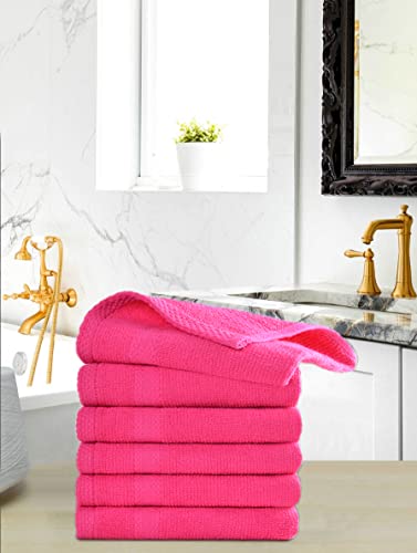 GLAMBURG Ultra Soft 12-Piece Washcloths Set 13x13-100% Ringspun Cotton - Durable & Highly Absorbent Face Towels - Ideal for use in Bathroom, Kitchen, Gym, Spa & General Cleaning - Hot Pink