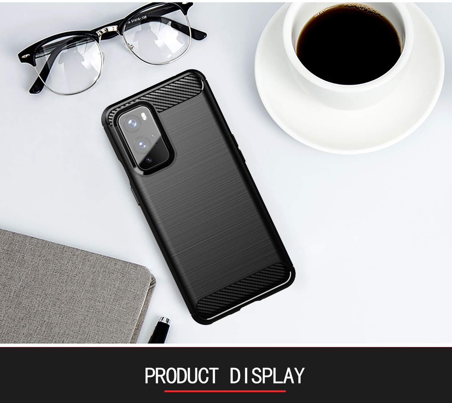 Oneplus 9 case,1+ 9 case with HD Screen Protector,M MAIKEZI Soft TPU Slim Fashion Non-Slip Protective Phone Case Cover for Oneplus 9/1+ 9 (Black Brushed TPU)