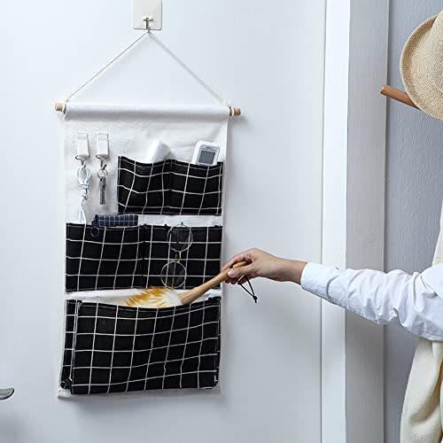 croselyu Home Multifunctional Hanging Bag Dormitory Fabric Hanging Basket Miscellaneous Organizer Bathroom Wall Hanging Bag Behind Door Wall Storage (Black)