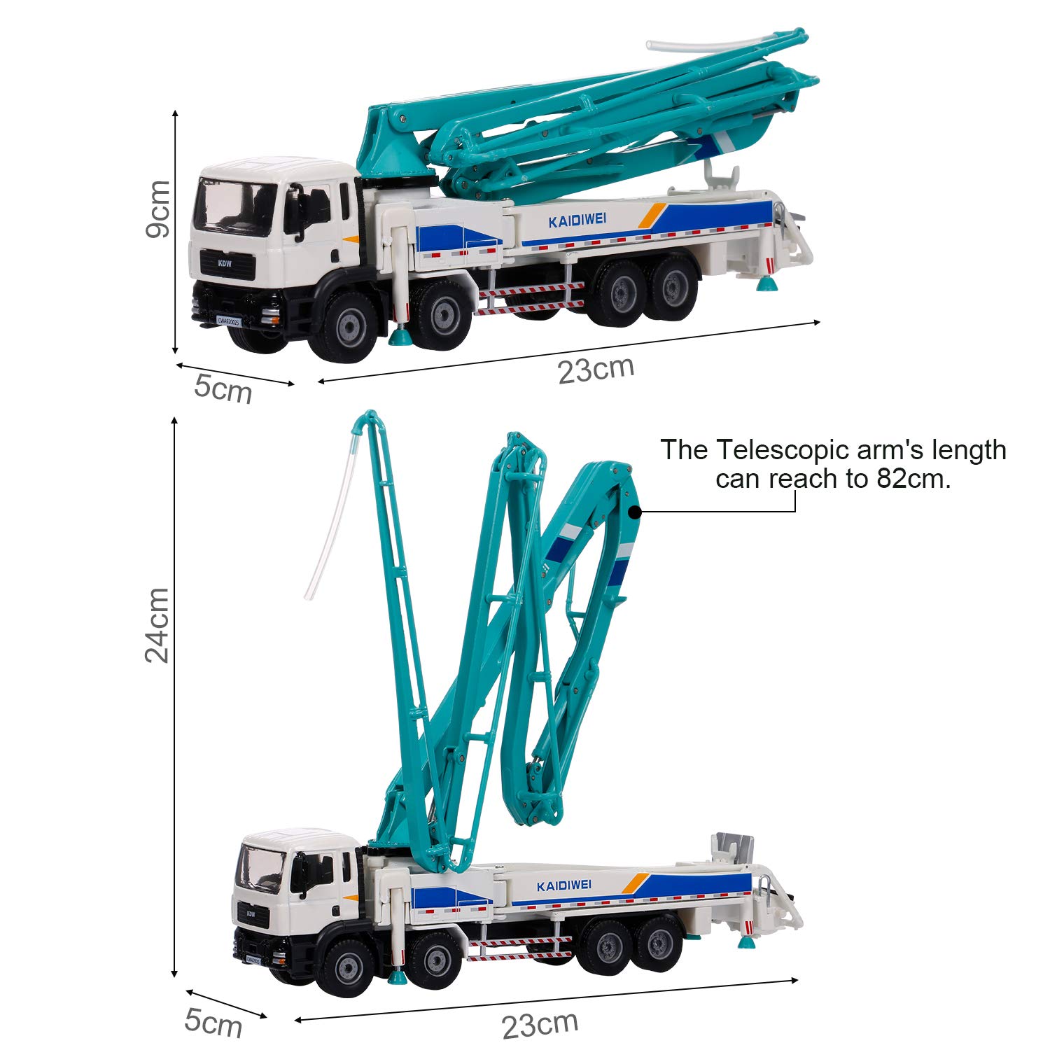 GoolRC Concrete Pump Truck for Kids, 1:55 Scale Diecast Car Model Car, Simulation Engineering Machine Model Gift for Boys and Girls